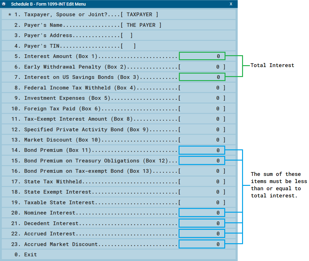 Desktop Form 1099 INT And 1099 OID Error Message For Bond Premium