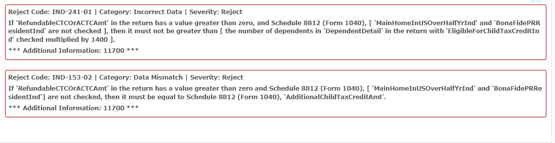  IRS Reject Codes IND 153 02 And IND 241 01 Support