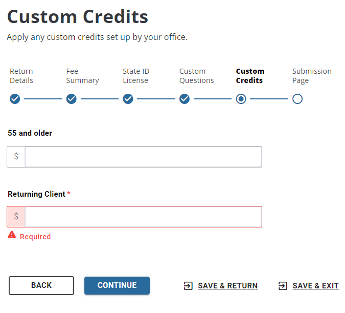Proweb E File Process Custom Credits Support